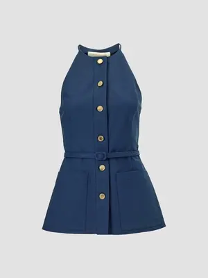 Carolina Herrera Cabana Button-front Sleeveless Top - Midnight