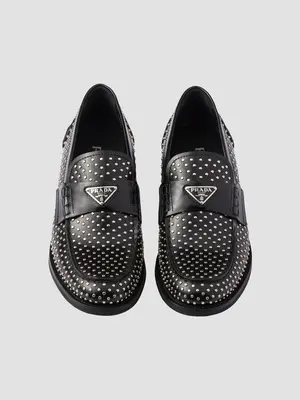 Prada Studded Brushed Leather Loafers