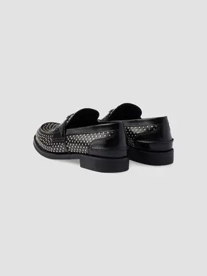 Prada Studded Brushed Leather Loafers