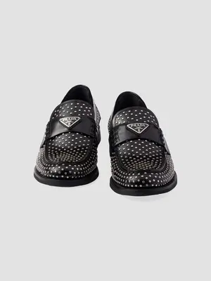 Prada Studded Brushed Leather Loafers