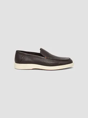 Santoni Detroit Tumbled Leather Loafers Dark Brown