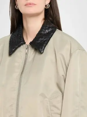Bottega Veneta Intercciato Leather Collar Jacket