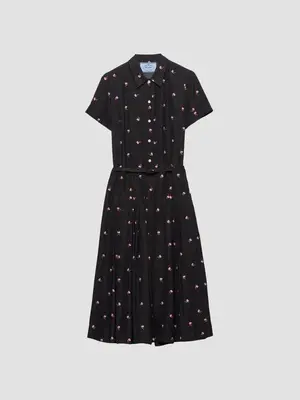 Prada Floral Print Washed Silk Dress - Black Multi