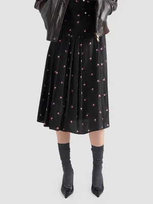 Prada Floral Print Washed Silk Dress - Black Multi