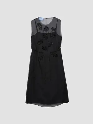 Prada Embroidered Silk Cigaline Dress - Black