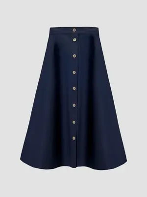 Carolina Herrera Cabana Button-front Stretch-cotton Midi-skirt - Midnight