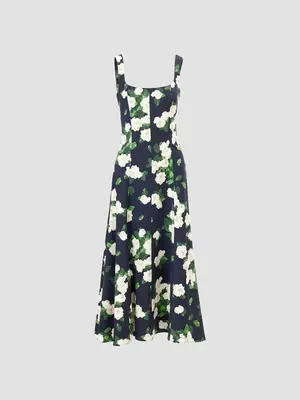 Carolina Herrera Cabana Floral Squareneck Sleeveless Cotton-blend Midi-dress - Midnight Multi