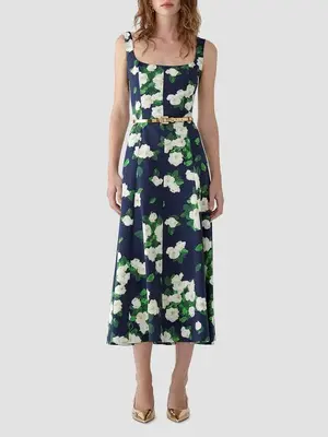 Carolina Herrera Cabana Floral Squareneck Sleeveless Cotton-blend Midi-dress - Midnight Multi