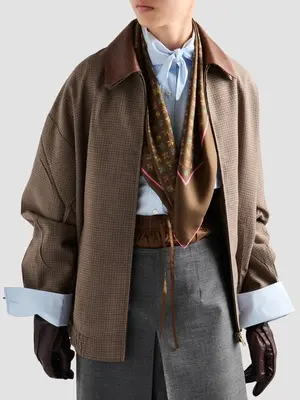 Prada Houndstooth Wool Blouson Jacket