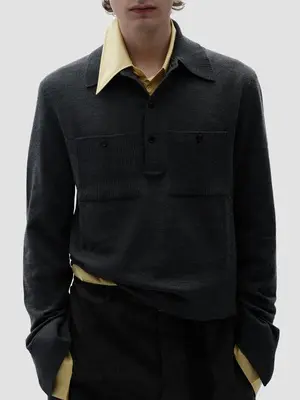 Bottega Veneta Knit Merino-wool Polo Sweater - Midnight Blue