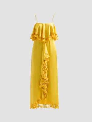 Cinq À Sept Luma Silk Fringe-trim A-line Midi Dress - Lightseed