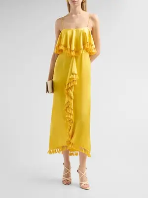 Cinq À Sept Luma Silk Fringe-trim A-line Midi Dress