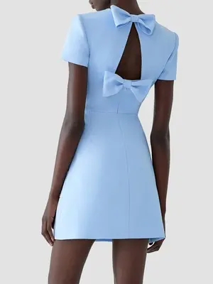 Carolina Herrera Cabana Bow Back Embroidered Short-sleeve Minidress