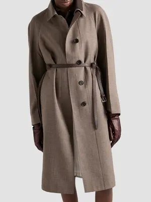 Prada Single-breasted Houndstooth Check Wool Coat - Brown