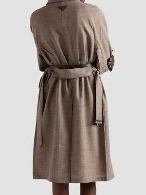 Prada Single-breasted Houndstooth Check Wool Coat - Brown