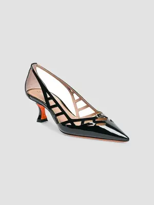 Santoni 55mm Cut-out Patent Leather Pumps - Black