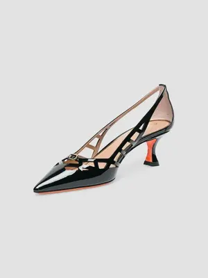 Santoni 55mm Cut-out Patent Leather Pumps - Black