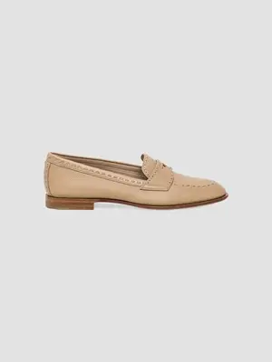 Santoni Marlene Stitched Leather Loafers - Light Brown