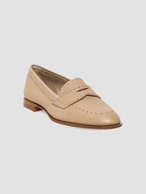 Santoni Marlene Stitched Leather Loafers - Light Brown