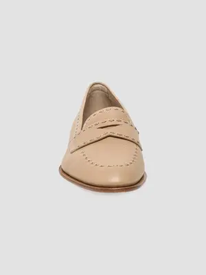 Santoni Marlene Stitched Leather Loafers - Light Brown
