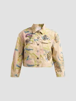 Cinq À Sept Addie Brooche Denim Jacket - Khaki Multi