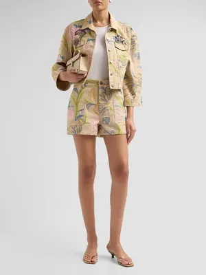 Cinq À Sept Addie Brooche Denim Jacket - Khaki Multi
