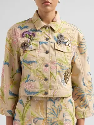 Cinq À Sept Addie Brooche Denim Jacket - Khaki Multi