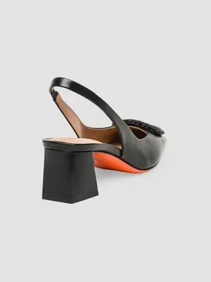 Santoni Corolle Leather Slingback Pumps - Black