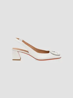 Santoni Corolle Leather Slingback Pumps - White