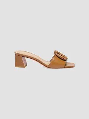 Santoni Corolle Leather Buckle Mules - Brown