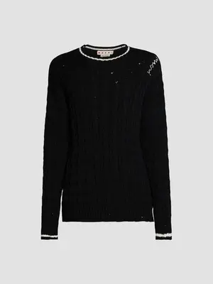 Marni Distressed Cable-knit Cotton Sweater