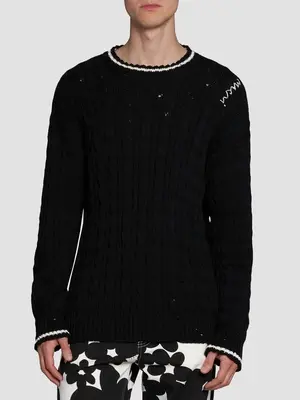 Marni Distressed Cable-knit Cotton Sweater