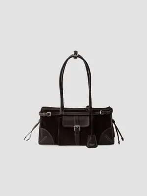 Prada Bonnie Medium Corduroy And Leather Top Handle Bag - Brown