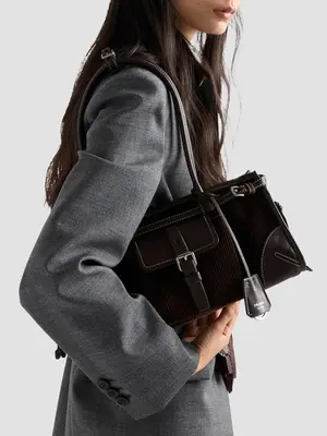 Prada Bonnie Medium Corduroy And Leather Top Handle Bag