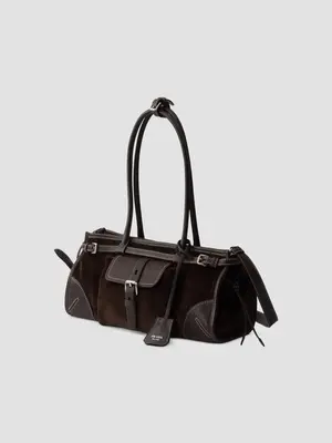 Prada Bonnie Medium Corduroy And Leather Top Handle Bag