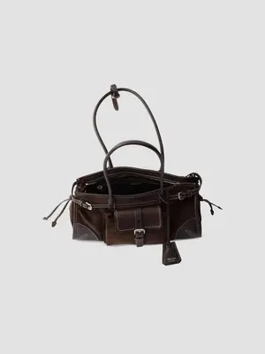 Prada Bonnie Medium Corduroy And Leather Top Handle Bag