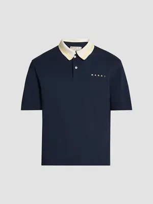 Marni Logo Cotton Piqué Polo Shirt - Blue Black