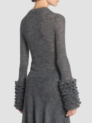 Alaïa Mohair-blend Ruffled Cuff Sweater - Gris Chine