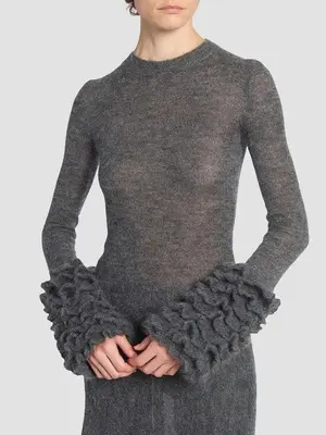 Alaïa Mohair-blend Ruffled Cuff Sweater - Gris Chine