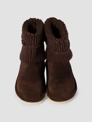 Miu Miu Suede And Knit Booties - Brown