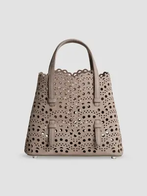 Alaïa Mina 20 Wave Perforated Suede Top Handle Bag - Brume