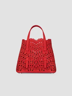 Alaïa Mina 20 Wave Perforated Suede Top Handle Bag - Red