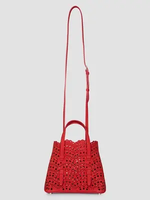 Alaïa Mina 20 Wave Perforated Suede Top Handle Bag - Red