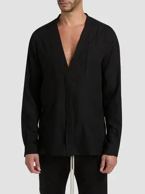 Rick Owens Larry Fogpocket Surplice V-neck Wool Shirt