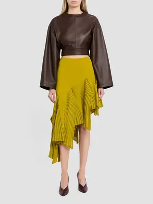 Alaïa Asymmetric Pleated Godet Midi Skirt