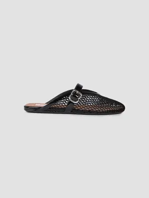 Alaïa Open-knit Fishnet Flat Mules - Noir