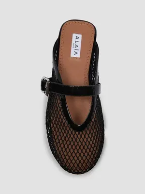 Alaïa Open-knit Fishnet Flat Mules - Noir