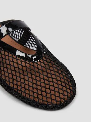 Alaïa Open-knit Fishnet Flat Mules - Noir