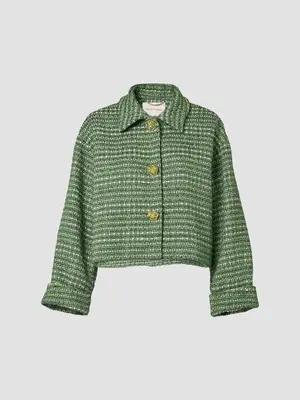 Carolina Herrera Boxy Cotton-blend Crop Jacket - Green Multi
