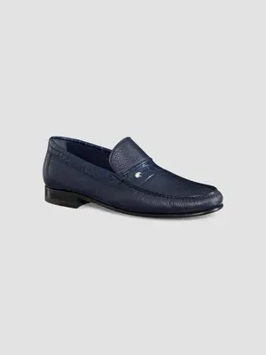 Stefano Ricci Deer And Crocodile Leather Moccasins - Navy